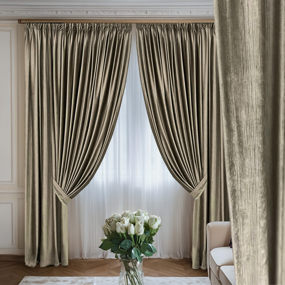 Draperie de Catifea Texturata Lux Blackout 80% Bej Light L5m/H2.15m cu ...